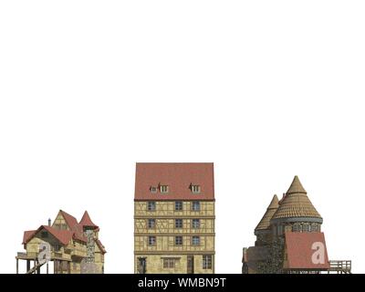 3D Illustration Fairy Tale Buildings Isolated on White Background Stock ...