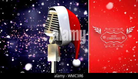Snow falling against microphone with santa hat Stock Photo - Alamy