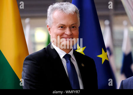 Lithuanian President Gitanas Nauseda, is welcomed by and King Philippe ...