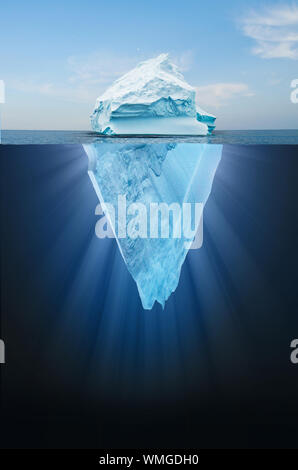 Iceberg with its visible tip and underwater or submerged part floating ...