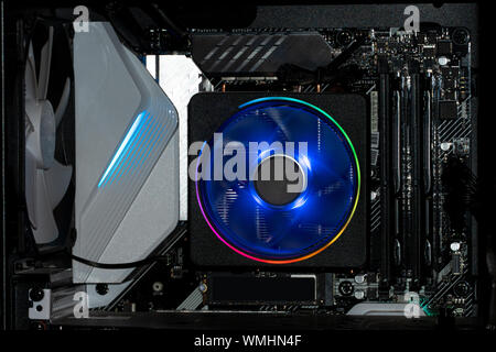 Cooler of processor with neon light. LED Light, CPU Cooler. Computer ...