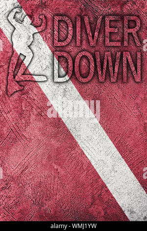 Diver Down Flag, Diver Silhouette, Vintage Style Scuba flag Stock Photo ...