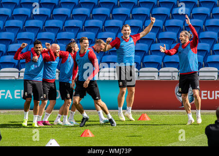Neil Taylor of Wales at MD1 Training. Wales v Azerbaijan Media Session ...