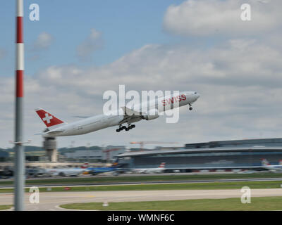 Swiss international Airlines airplane rotation out of Zurich airport ...