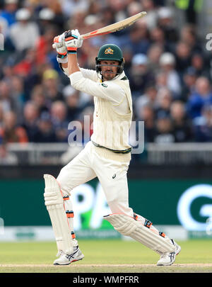 Australia's Mitchell Starc bats during the first Ashes cricket test ...