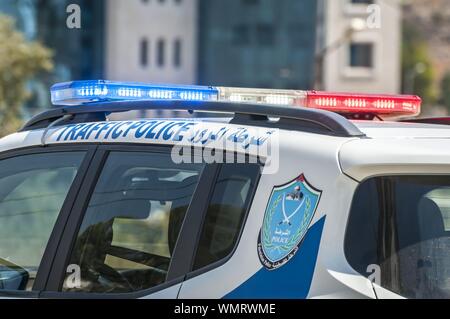 RAMALLAH, PALESTINE. August 31, 2019. Palestinian traffic police ...