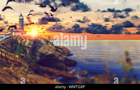 Beautiful natural landscape Cabo Mayor Lighthouse.Scenery coastline and ...