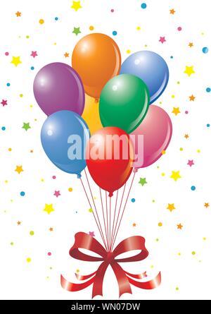 Illustration with bunch of shiny balloons in red, green and silver ...