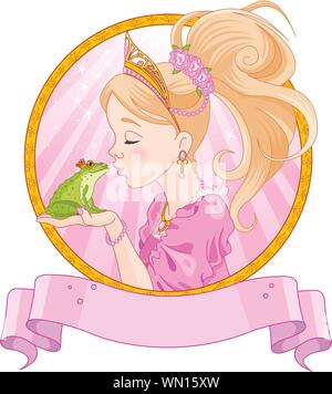 beautiful magic fairy with toad prince in the garden vector ...