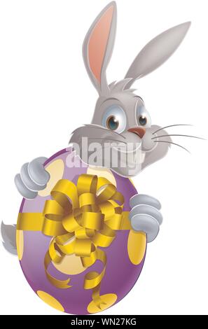 cute bunny in easter egg icon over white background, vector ...
