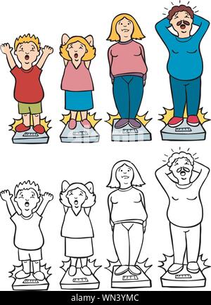 Overweight family icon. Fat woman, man, girl and boy. Vector ...