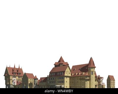 3D Illustration Medieval Cityscape Isolated on White Background Stock ...
