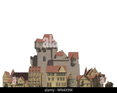 3D Illustration Medieval Cityscape Isolated on White Background Stock ...
