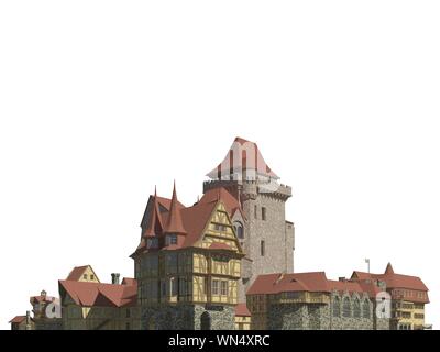 3D Illustration Medieval Cityscape Isolated on White Background Stock ...