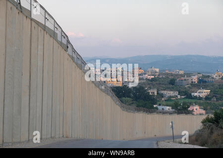 View of the Arab town of Baqa al-Gharbiya or Baqa al-Gharbiyye located ...