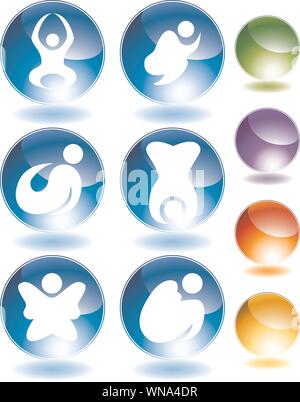 Zen stick figure crystal icon set isolated on a white background Stock ...