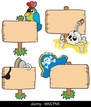 Pirate wooden sign board, corsair signage with pirate sailor skull and ...