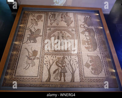 Low Ham Roman Mosaic, Dido and Aeneas, photographed in Somerset County ...