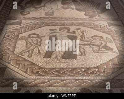 Low Ham Roman Mosaic, Dido and Aeneas, photographed in Somerset County ...