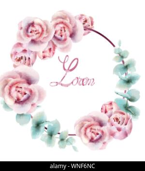 Watercolor autumn floral frame with roses, flowers, berries fall leaves ...