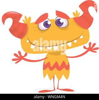Cute monster cartoon character smile with happiness vector illustration ...