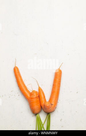 Funny ugly vegetables carrots with copy space, concept of zero waste in ...