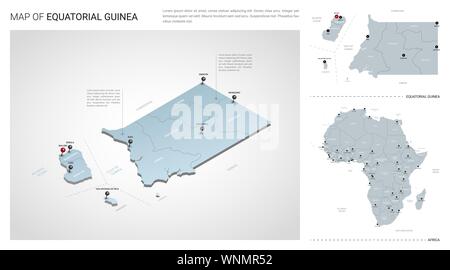 Vector map of Equatorial Guinea with names of cities and with borders ...