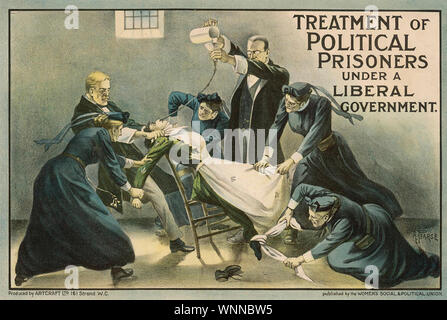 A 1910 poster by Alfred Pearce for the WSPU showing a suffragette being ...