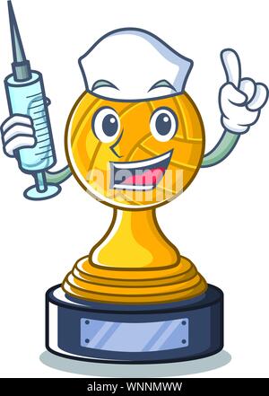 Syringe with Trophy - A cartoon illustration of a Syringe Mascot with a ...