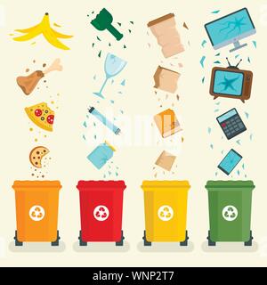 Trash sorting flat concept vector illustration. Waste management ...