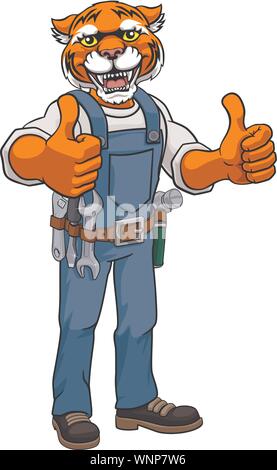 Tiger Painter Handyman Mechanic Plumber Cartoon Stock Vector Image ...
