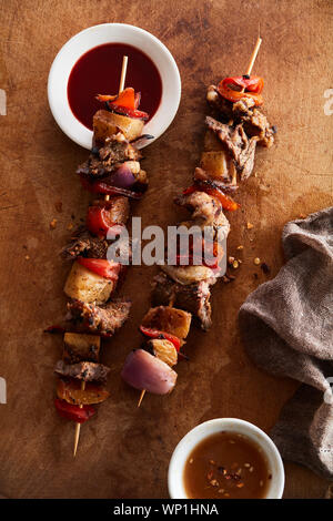 Grilled beef kabobs food Stock Photo - Alamy