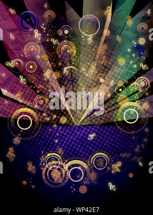 Musical theme background with circles and music notes, grunge paper ...