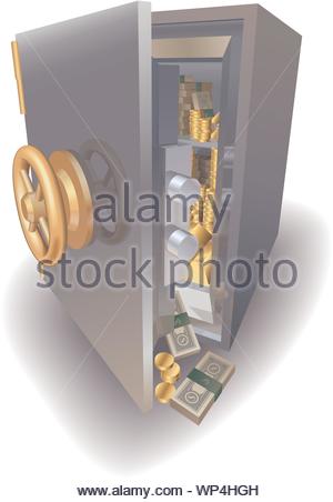 Safe full with golden bars and cash Stock Photo - Alamy