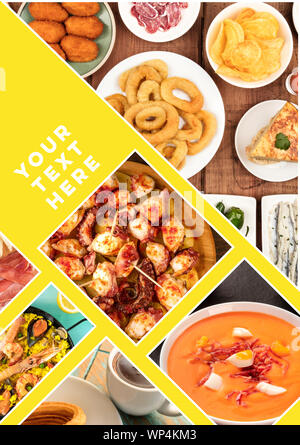 Spanish Food Collage design for a banner, restaurant menu, or cookbook ...