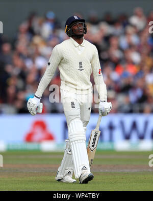 Jofra Archer of England leaves the field of play after being dismissed ...