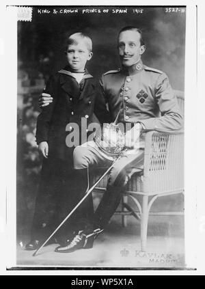 King and Crown Prince of Spain, 1915, Photograph shows Alfonso XIII ...