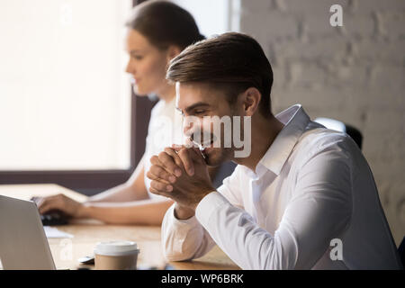Business, joke, people concept - happy man throwing the paper because ...