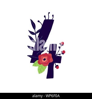 Flower number Four. Decorative pattern 4 with flowers, tulips, buds and ...