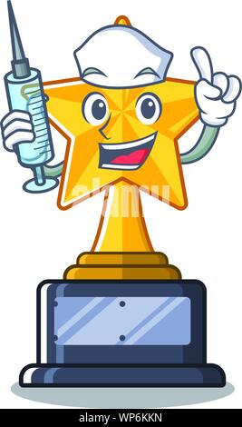 Syringe with Trophy - A cartoon illustration of a Syringe Mascot with a ...