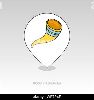 Shofar. Rosh Hashanah pin map icon. Shana tova Map pointer. Happy and ...