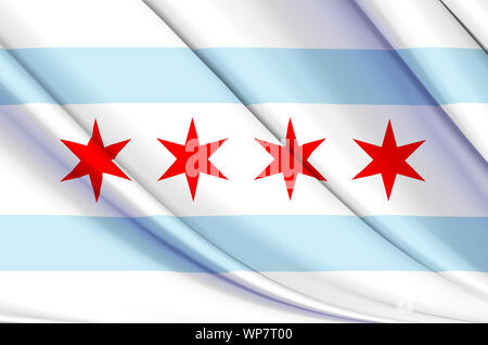 Chicago waving flag illustration. Regions and Cities of the United ...