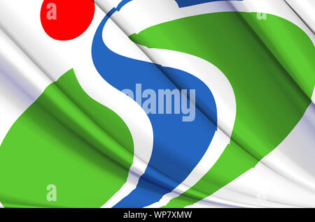 Shibetsu waving flag illustration. Regions of Japan. Perfect for ...