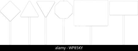 Set of wire-frame road signs. Rear view. Vector illustration Stock ...