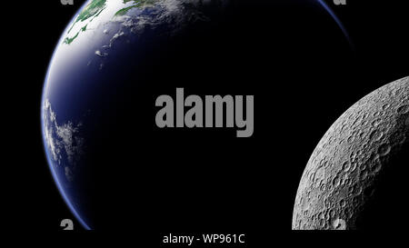 planet Earth behind the Moon (3d science illustration, elements of this ...