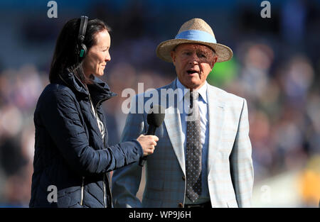 TV Presenter Allison Mitchell (left) interviews Geoffrey Boycott during ...