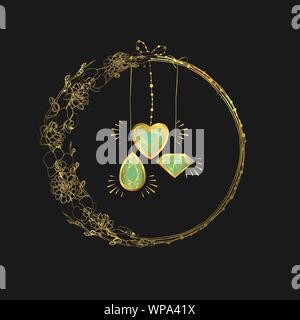 Hand drawn doodle style golden peony flower wreath. floral design ...