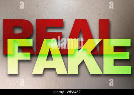 real and fake words illustration, lie concept Stock Photo - Alamy