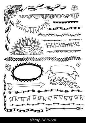 hand draw sketch doodle banners, headers, borders and frame design ...