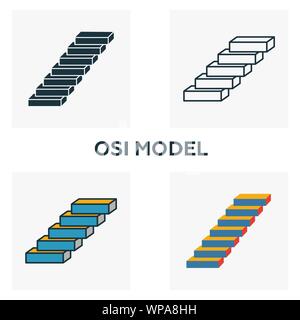 Osi Model icon set. Four elements in diferent styles from industry 4.0 ...